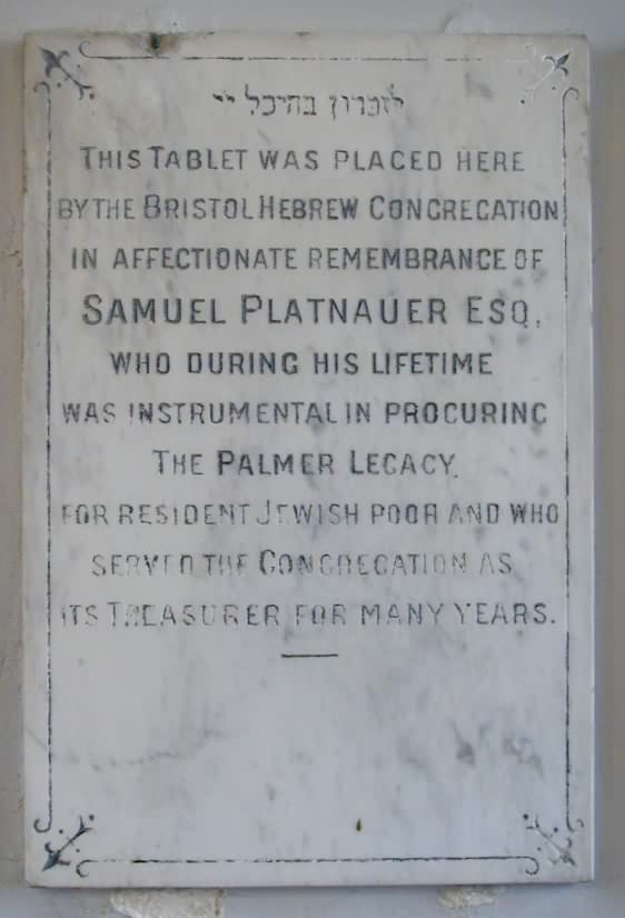 Bristol Hebrew Congregation - Synagogue : Memorial Plaques