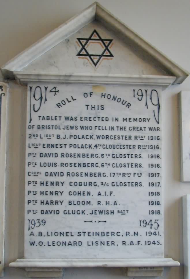 Bristol Hebrew Congregation - Synagogue : Memorial Plaques